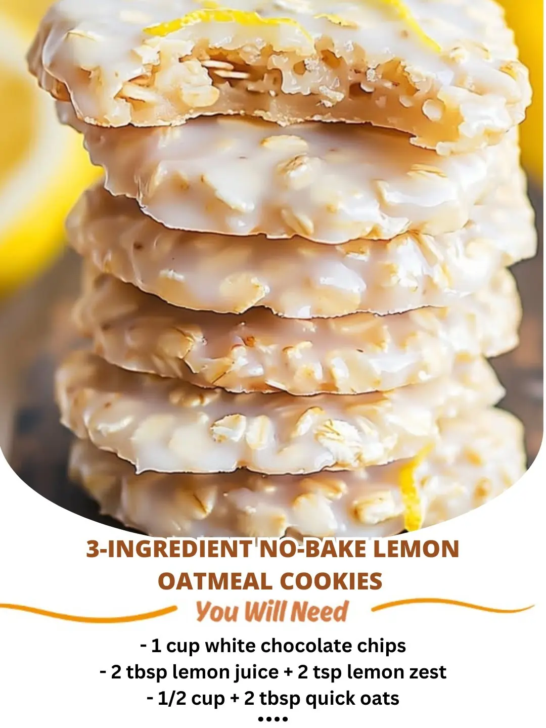 3-Ingredient No-Bake Lemon Oatmeal Cookies 🍪