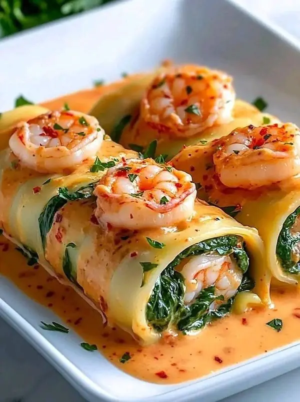 Shrimp and Spinach Stuffed Pasta Rolls