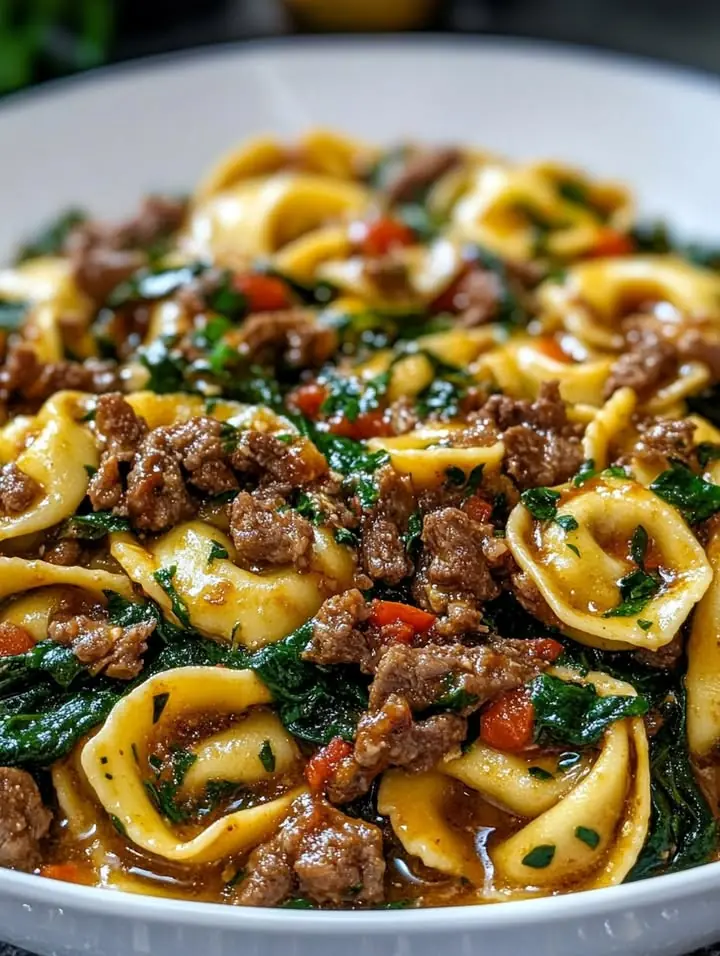 Garlic Butter Beef and Spinach Tortellini